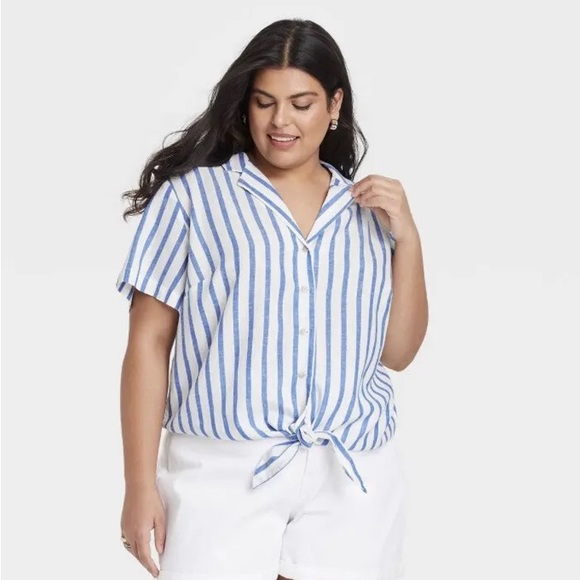 Ava & Viv | Tops | Ava Viv Linen Short Sleeve Collared Buttondown Shirt ...